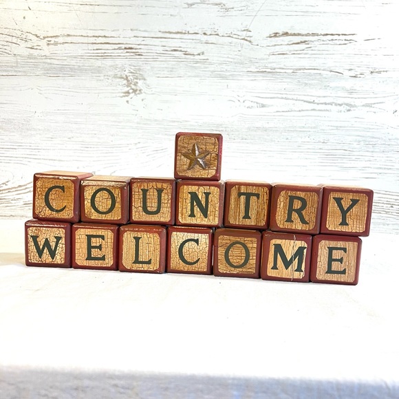 Accents | Vintage Blocks Decor Welcome Country Decor Primitive | Poshmark